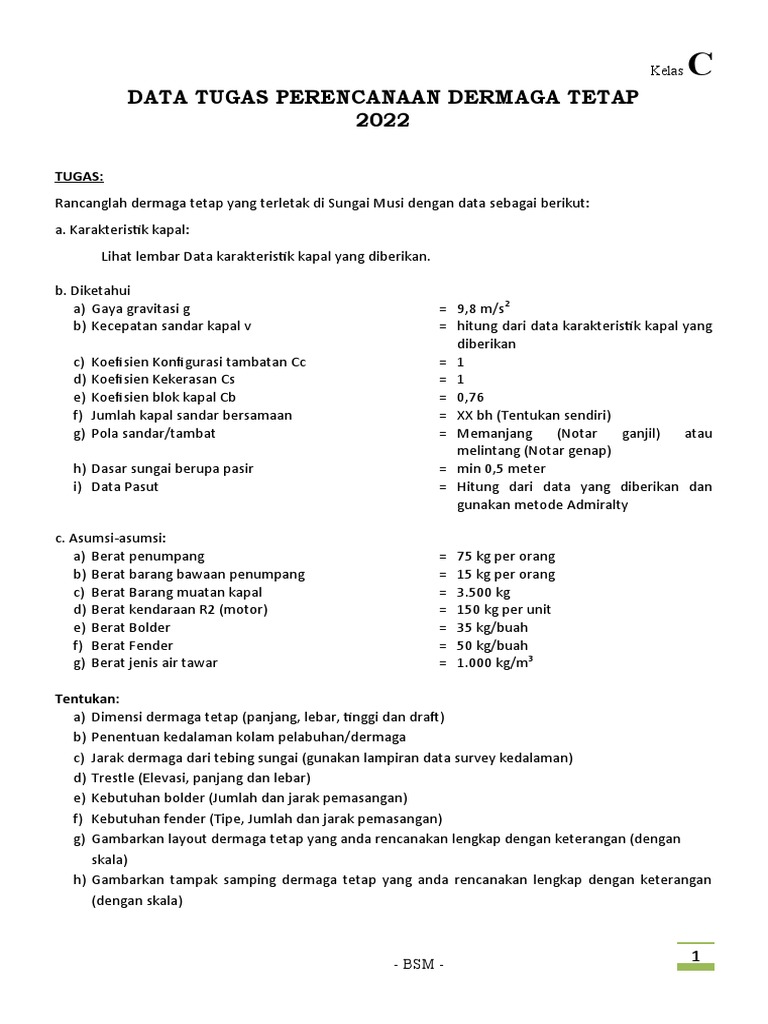 Data Tugas Perenc Dermaga Tetap 2022 Kelas 2C | PDF