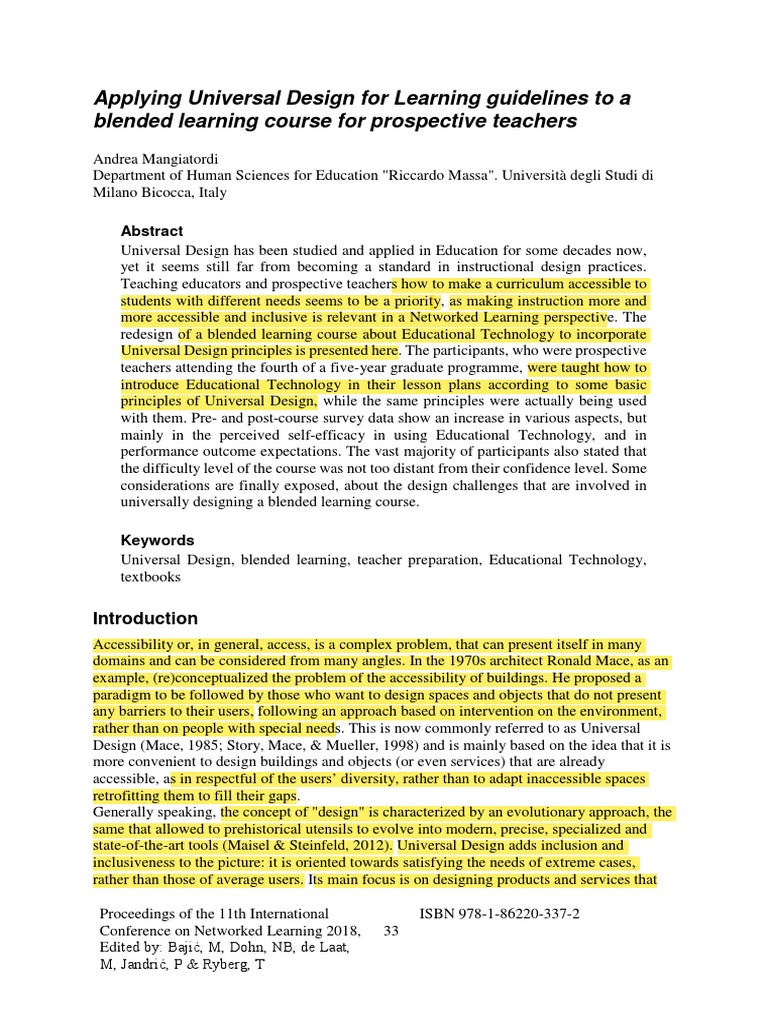 Applying Universal Design For Learning Guidelines To A Blended Learning ...