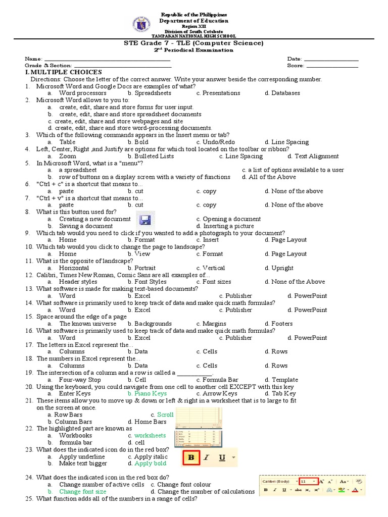 ICT 7 2nd PT Wanswer | PDF | Microsoft Word | Page Layout