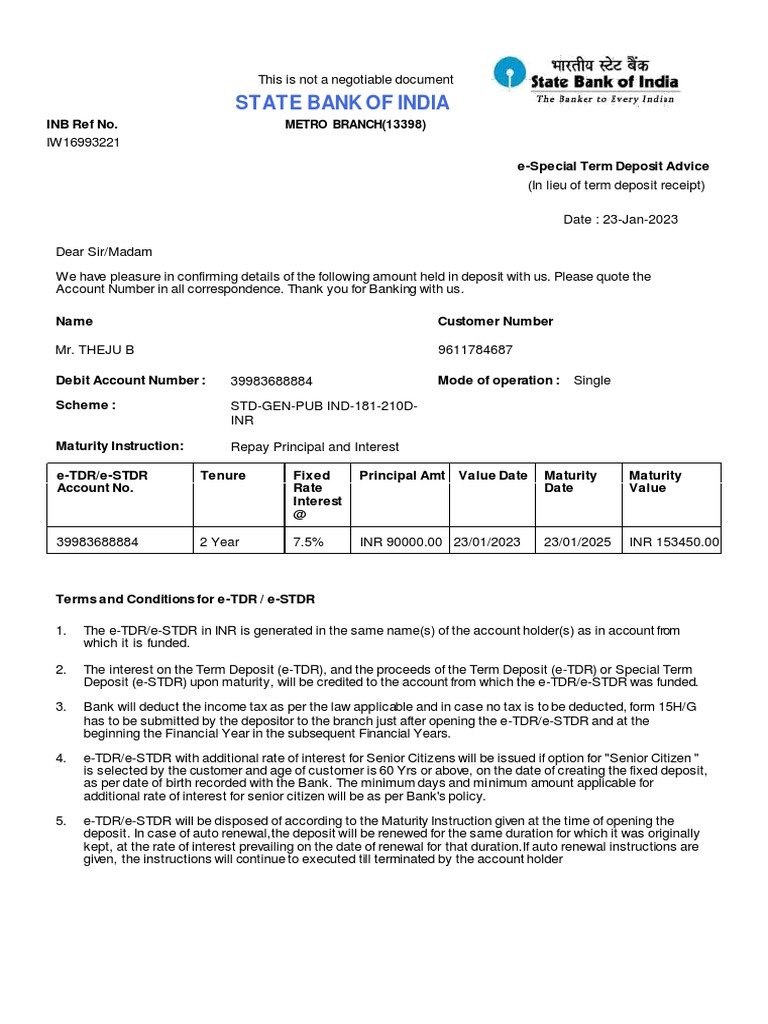 Sbi Fix Deposit Slip PDF | PDF | Deposit Account | Financial Services
