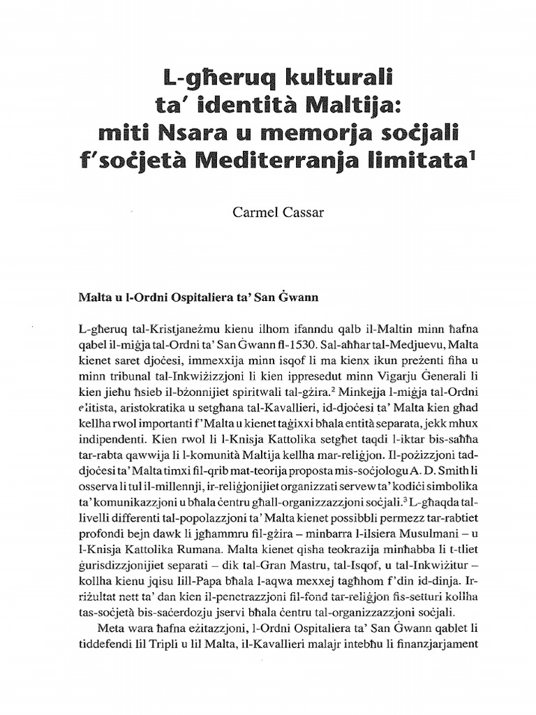 L-Għeruq Kulturali Ta' Identità Maltija | PDF