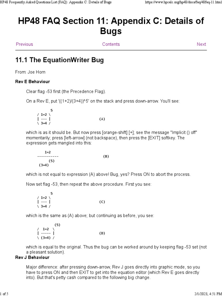 HP48 Frequently Asked Questions List (FAQ) Appendix C Details of Bugs ... HP48 Frequently Asked Questions List (FAQ) Appendix C Details of Bugs ...