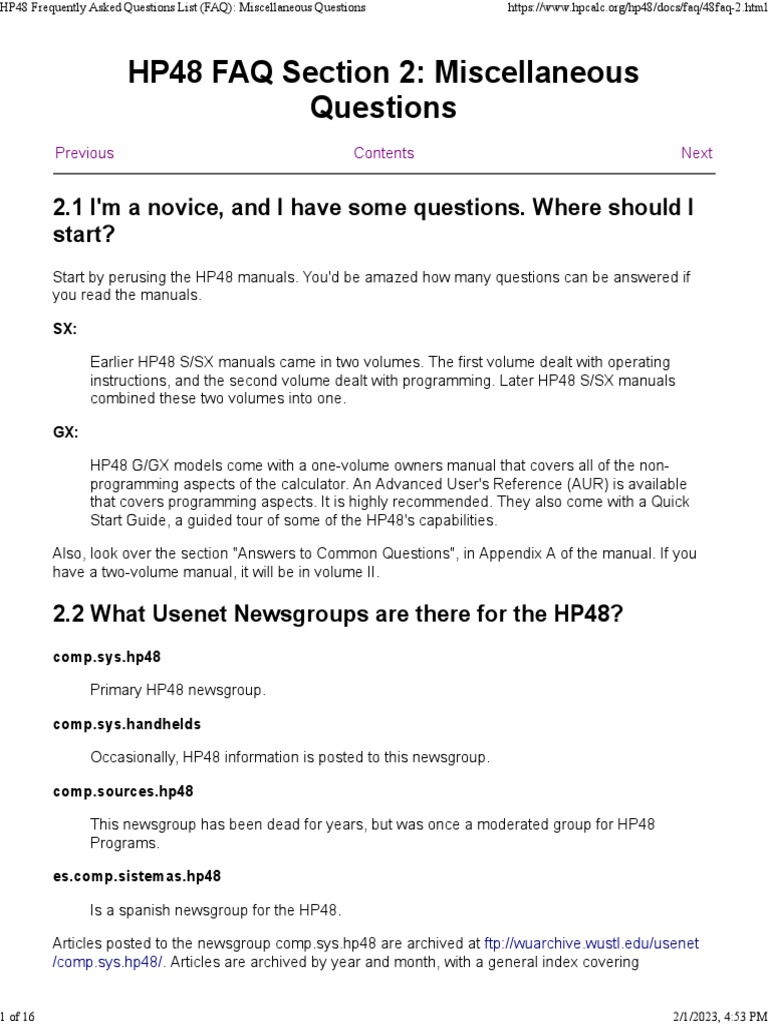 HP48 Frequently Asked Questions List (FAQ) Miscellaneous Questions ... HP48 Frequently Asked Questions List (FAQ) Miscellaneous Questions ...