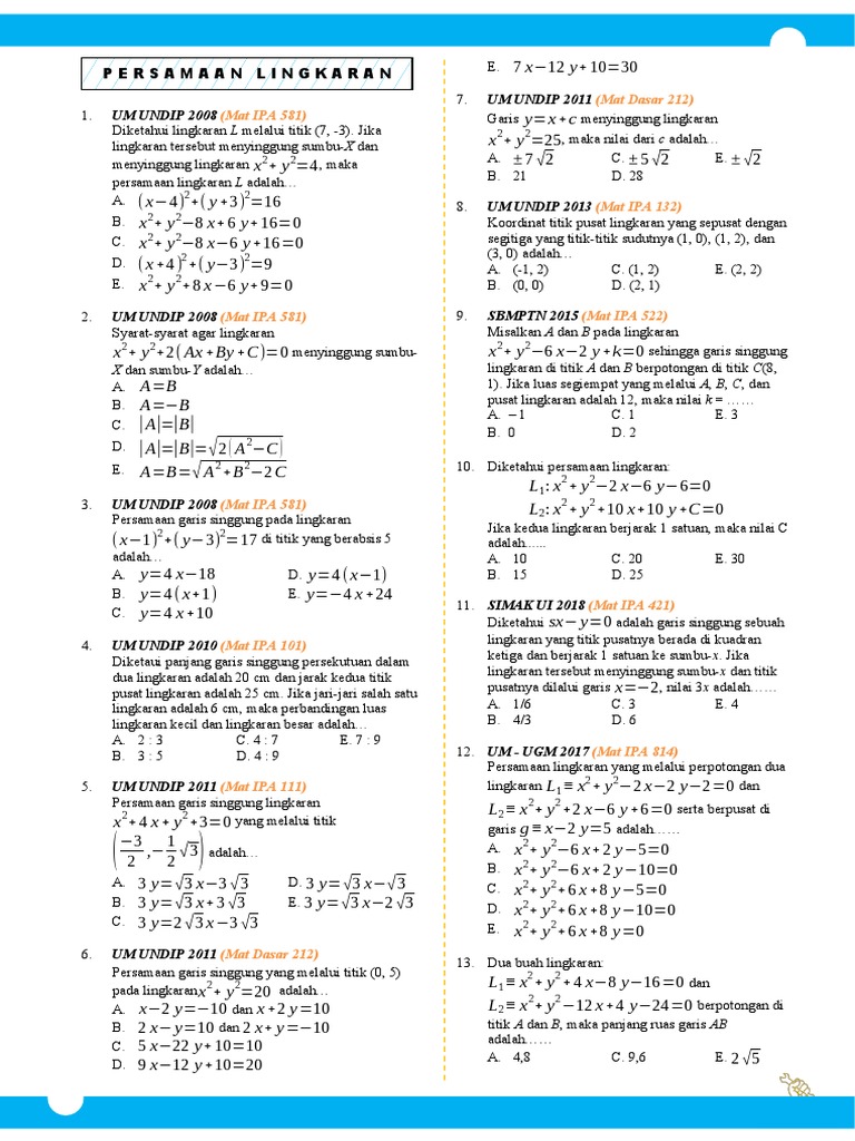 PERSAMAAN LINGKARAN (New) - 18 SOAL | PDF