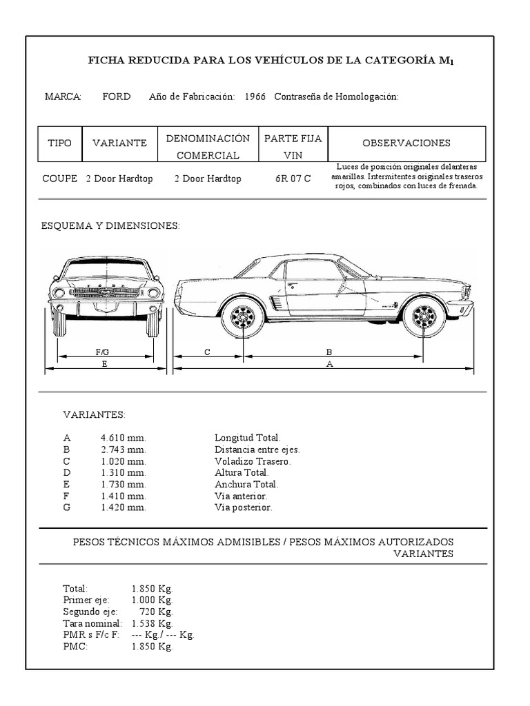 Ficha Reducida para Ford Mustang 2 Door Hardtop 1966 | PDF | Eje ...