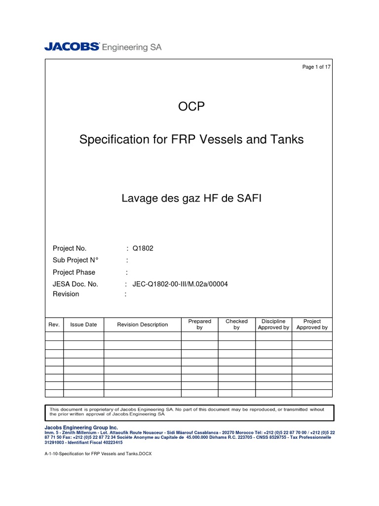 FRP Vessels and Tanks Specification | PDF | Fibre Reinforced Plastic ...
