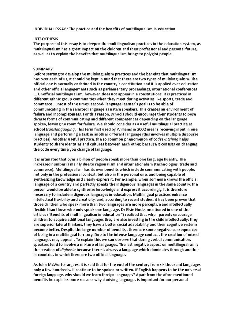 Individual Essay | Download Free PDF | Multilingualism | Foreign Language