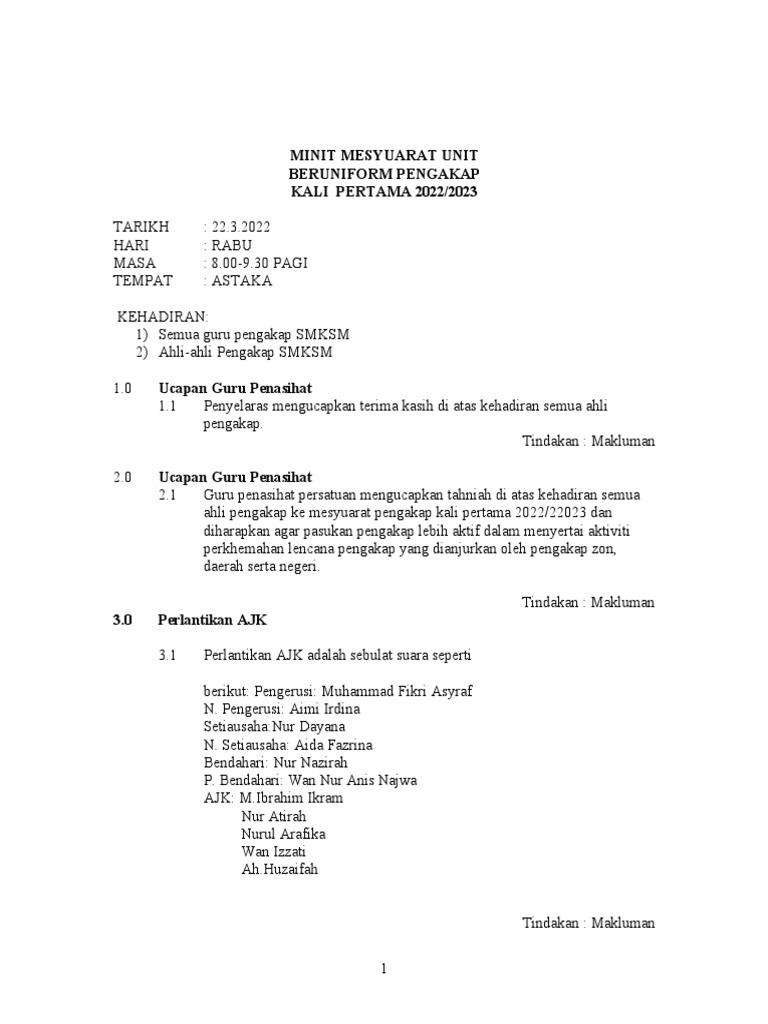 Minit Mesyuarat Pengakap Kali Pertama 2019 | PDF