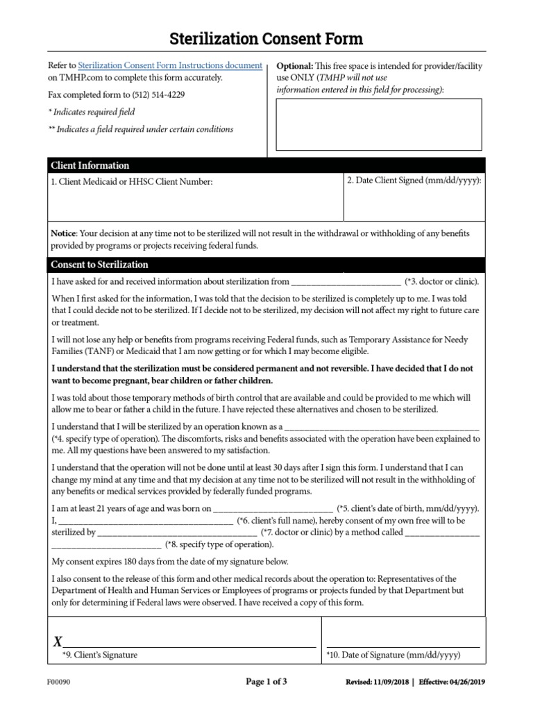 Medicaid Sterilization Consent Form | PDF | Informed Consent | Race And ...