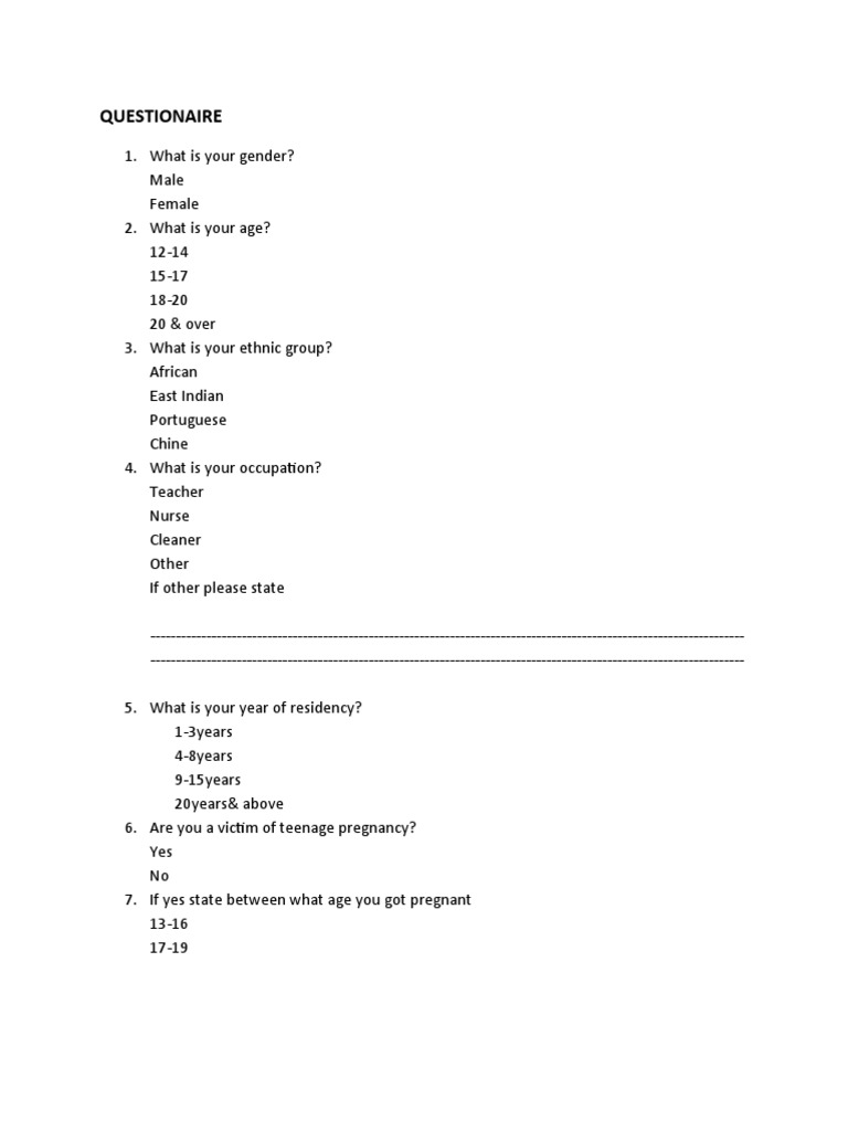 Questionaire | PDF