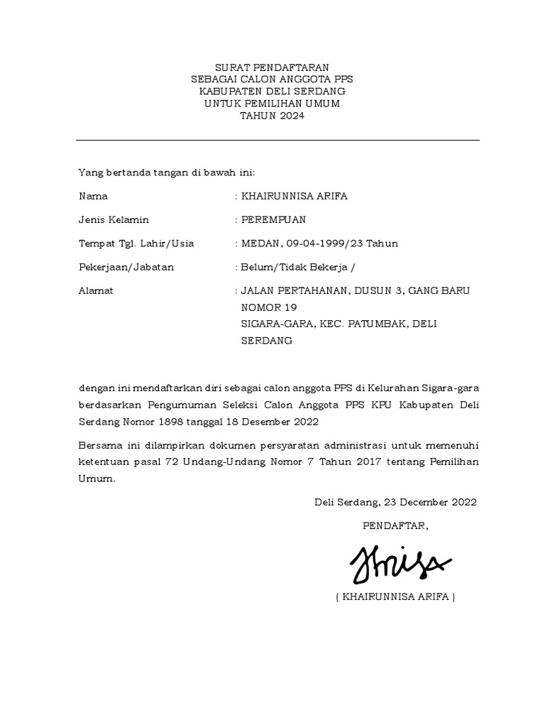 Pendaftaran Calon Anggota PPS Kabupaten Deli Serdang 2024 | PDF Pendaftaran Calon Anggota PPS Kabupaten Deli Serdang 2024 | PDF