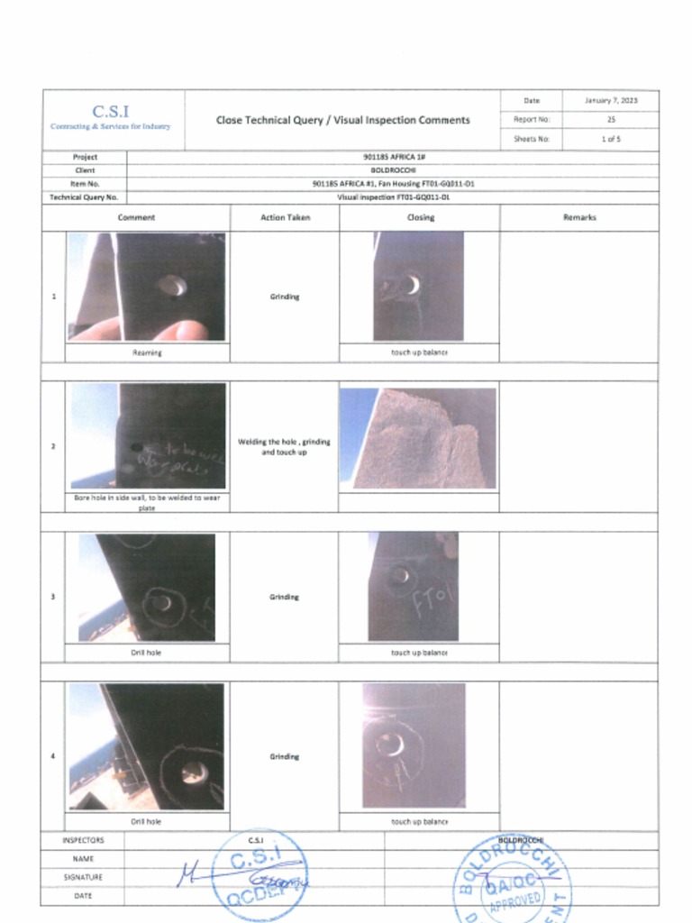 Close Visual Inspection - FT01-GQ011-D1 Report#25 | PDF