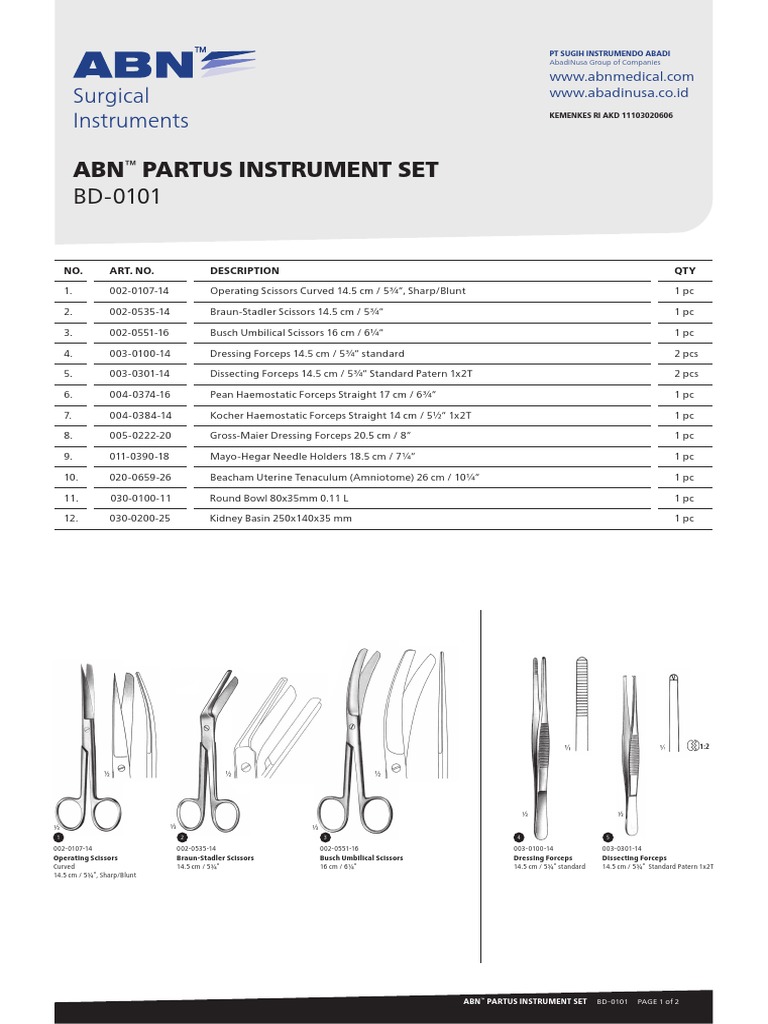 Brosur ABN Partus Instrument Set-1 | PDF | Medical Equipment