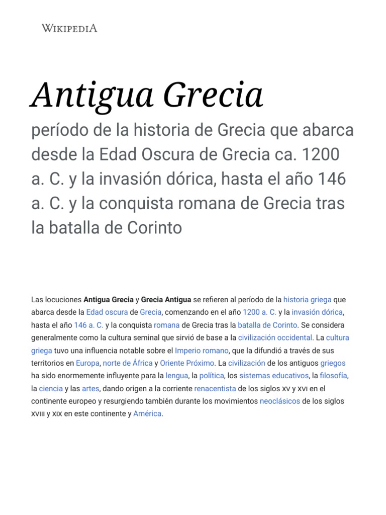 Antigua Grecia - Wikipedia, La Enciclopedia Libre | PDF | Antigua ...
