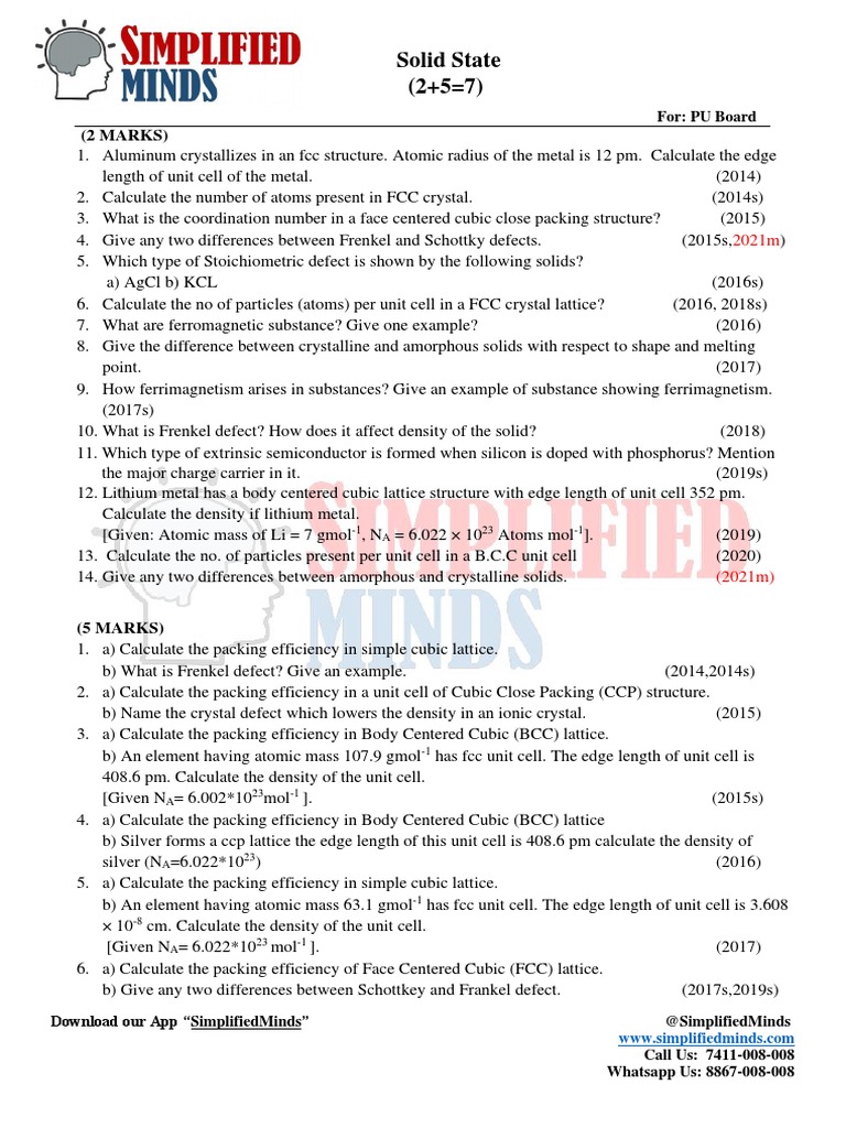 1.solid State 2ndPUC PYQs - Combined | PDF | Reaction Rate | Reaction Rate Constant