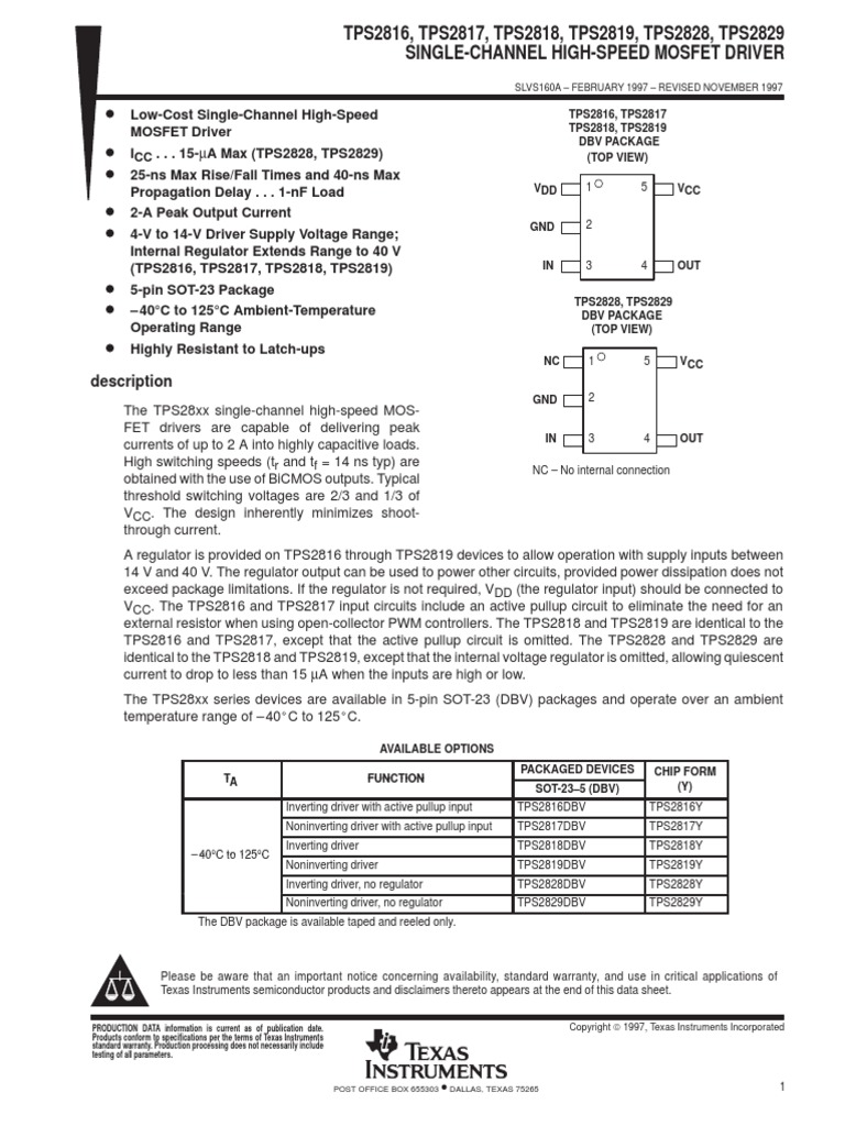Tps 2829 | PDF | Mosfet | Electronics