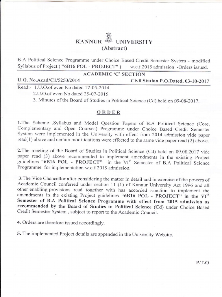 B.A. Political Science Project Guidelines | PDF