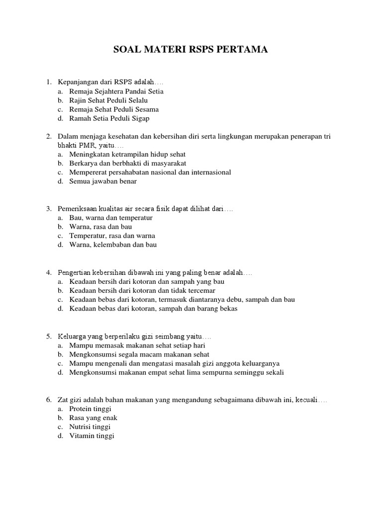 SOAL MATERI RSPS PERTAMA + Kunci | PDF
