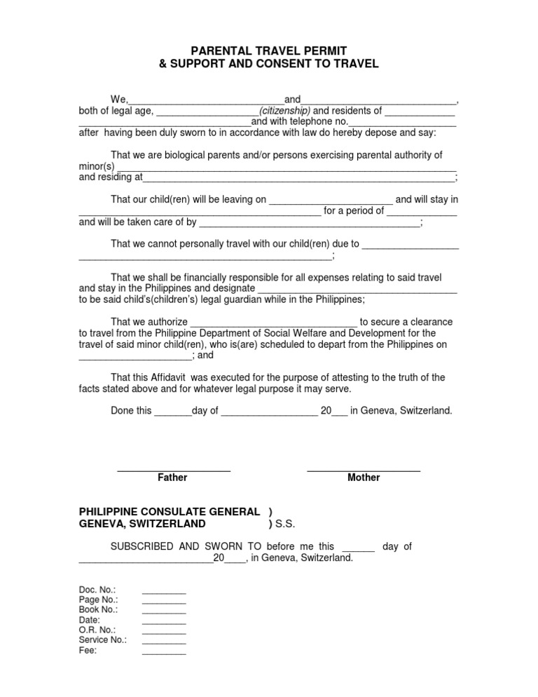 Philippines - Parental Travel Permit