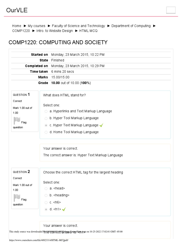 HTML MCQ PDF | Download Free PDF | Html Element | Markup Language