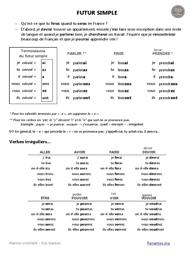 Futur Simple | PDF | Verbe | Conjugaison