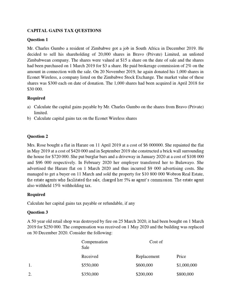 Capital Gains Tax Questions | PDF | Capital Gains Tax | Taxes