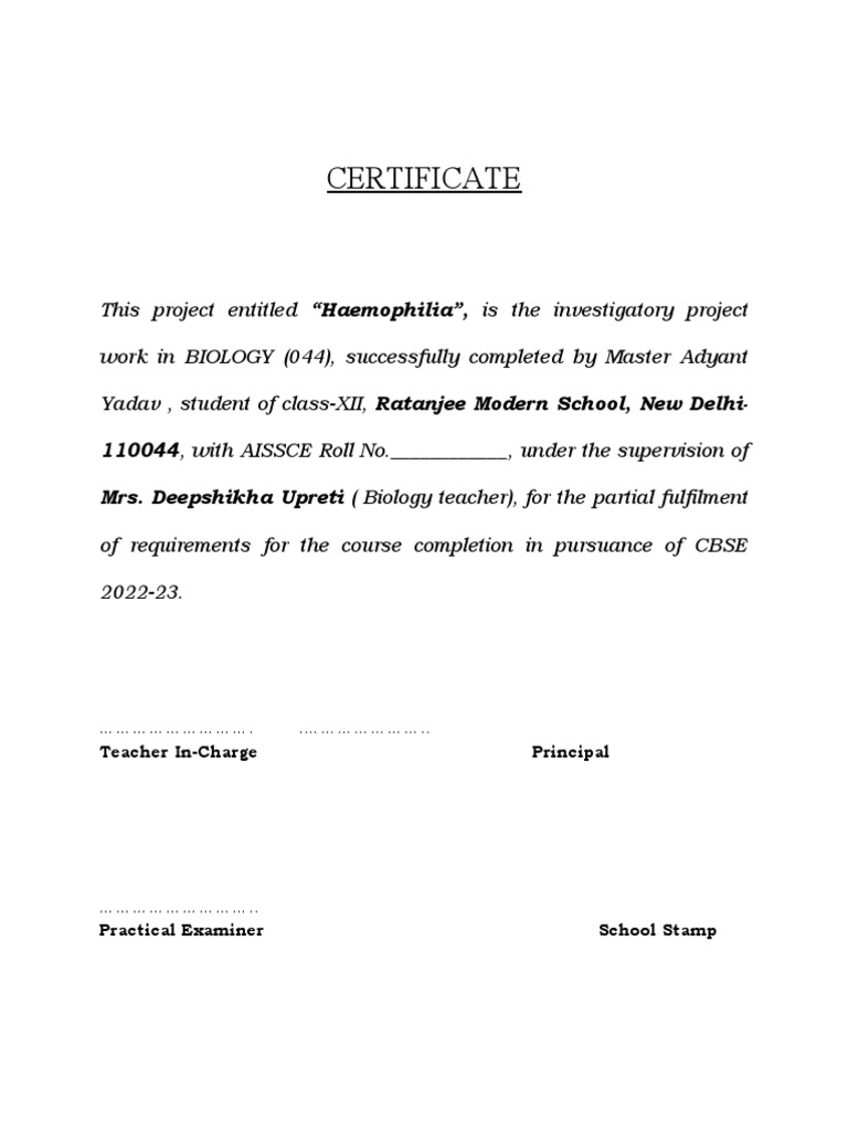 Certificate For Bio Project Cbsebiology4u | PDF