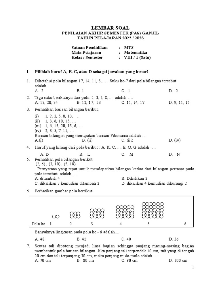 Soal Pas MTK KLS 8 K13 | PDF