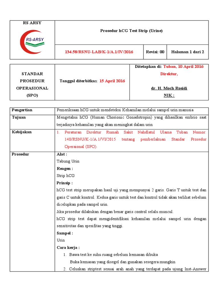 Prosedur HCG Test Strip (Urine) | PDF