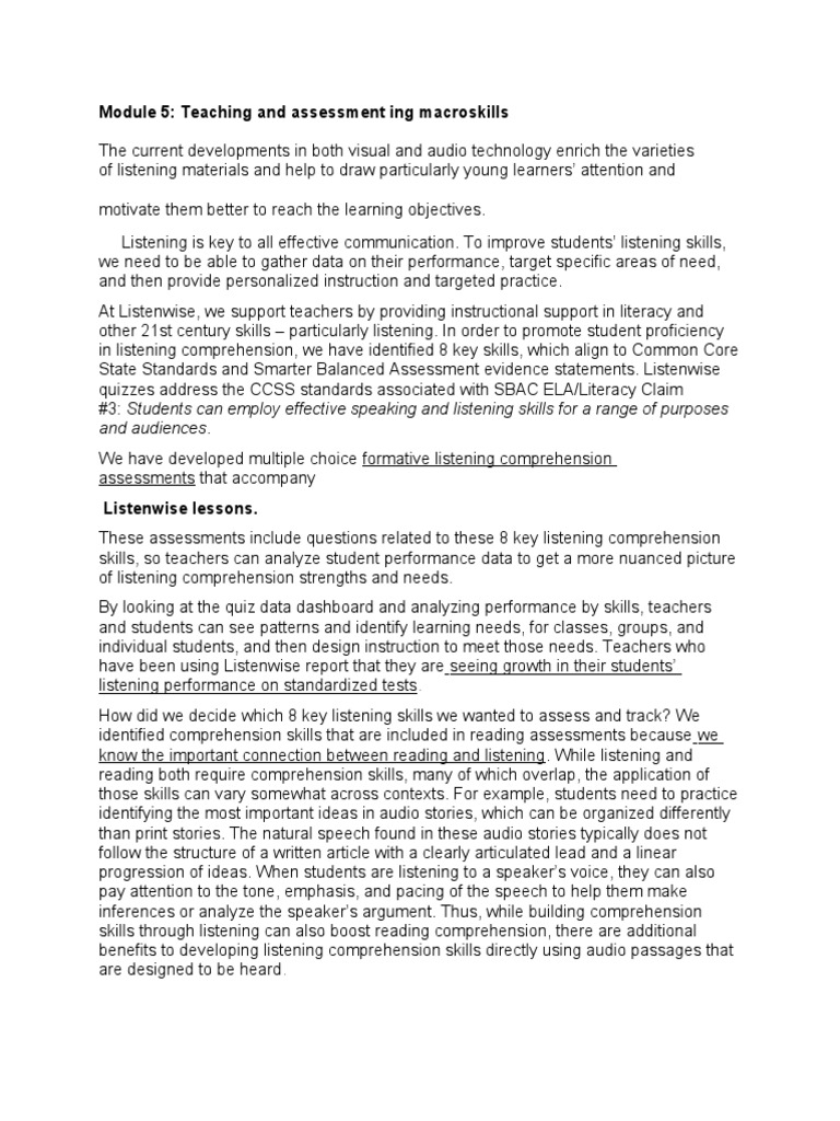 Module 5 Elt 222 | PDF | Reading Comprehension | Educational Assessment