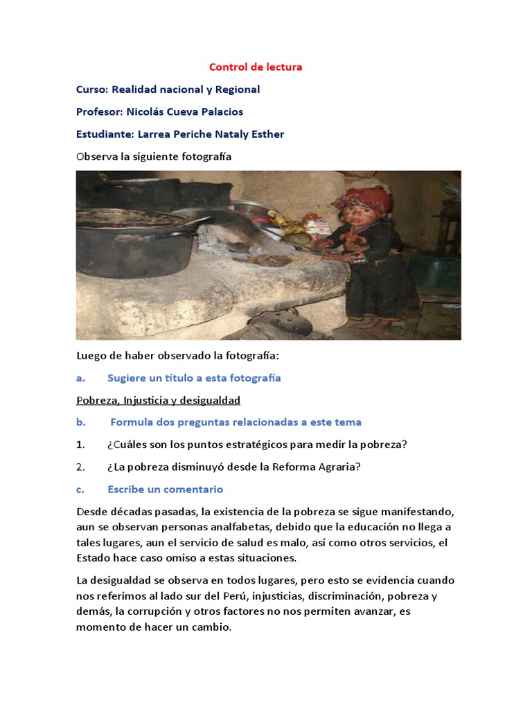 Control de Lectura La Pobreza | PDF | Pobreza | Pobreza e indigencia