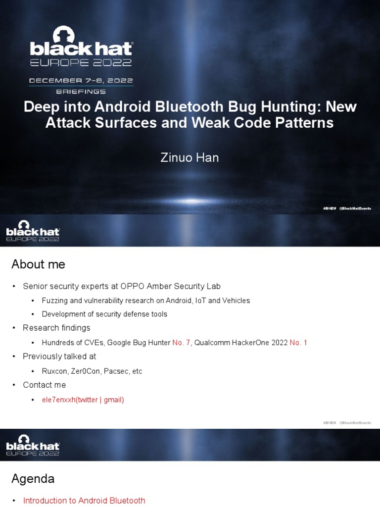 EU 22 Zinuo Deep Into Android Bluetooth Bug Hunting | PDF | Bluetooth | Computer Engineering