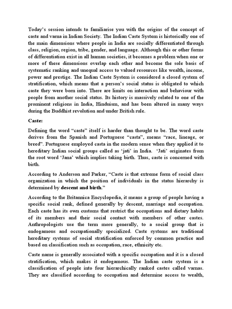 Varna and Caste System | PDF | Caste