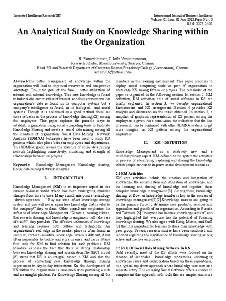 An Analytical Study On Knowledge Sharing Within The Organization | PDF | Knowledge Management ...