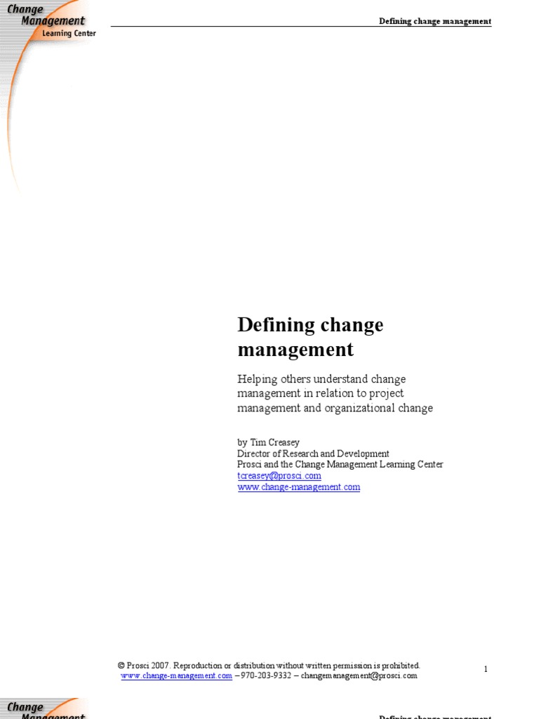 Prosci Defining Change Management | PDF | Change Management | Project Management