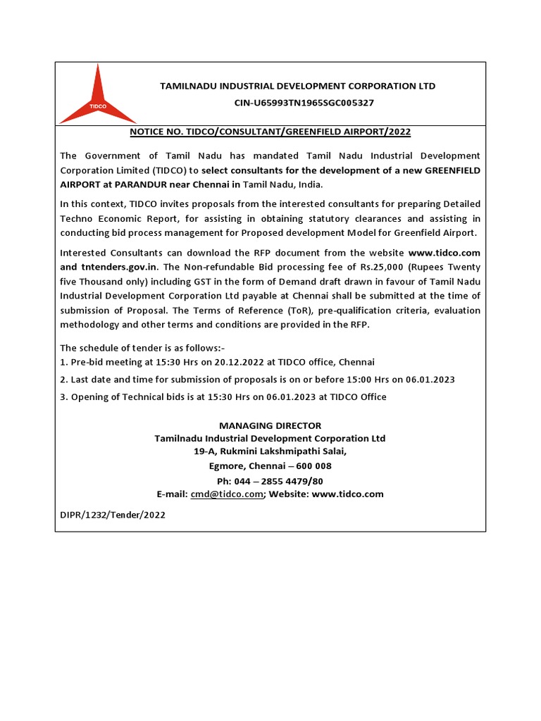 Parandur Airport Consultant Tender Notice | PDF
