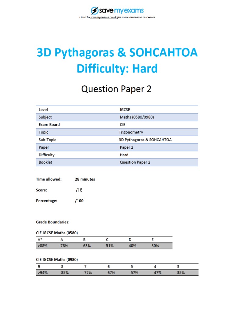 3D Pythagoras & Trigonometry Exam | PDF