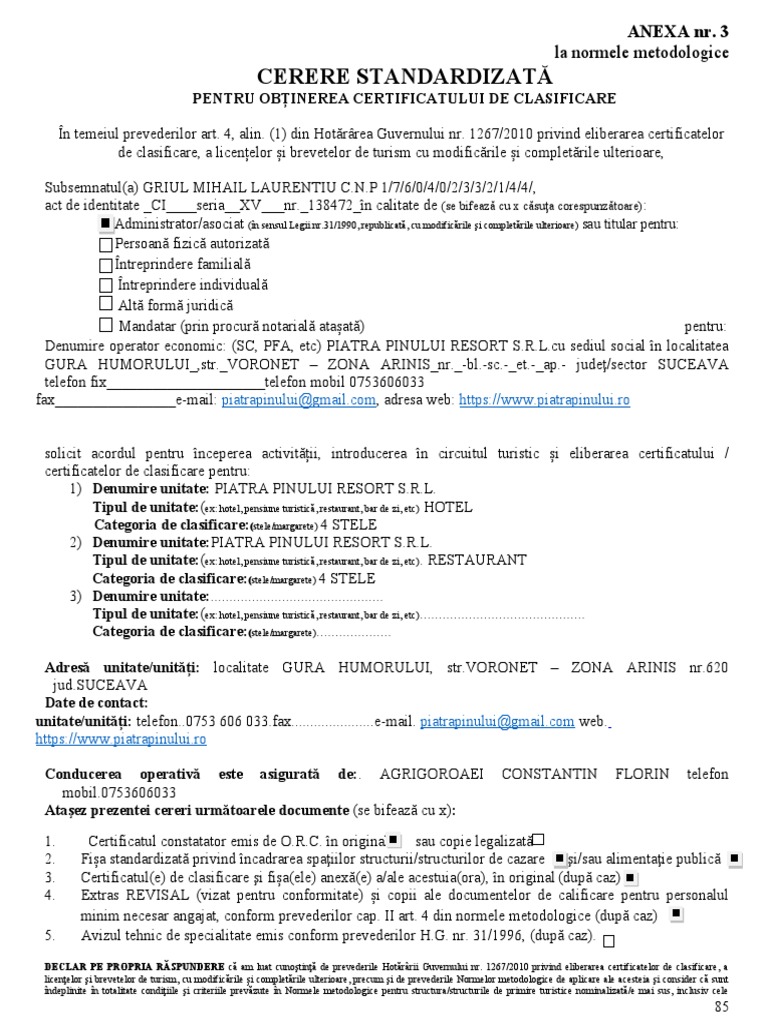 1.anexa NR 3 Cerere Standardizata Formular Tip | PDF