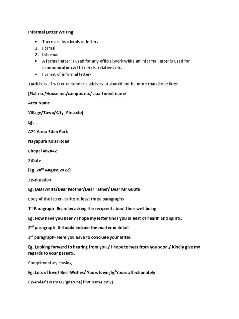 Informal Letter Writing Guide | PDF | Career & Growth