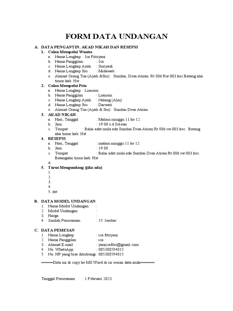Form Data Undangan | PDF