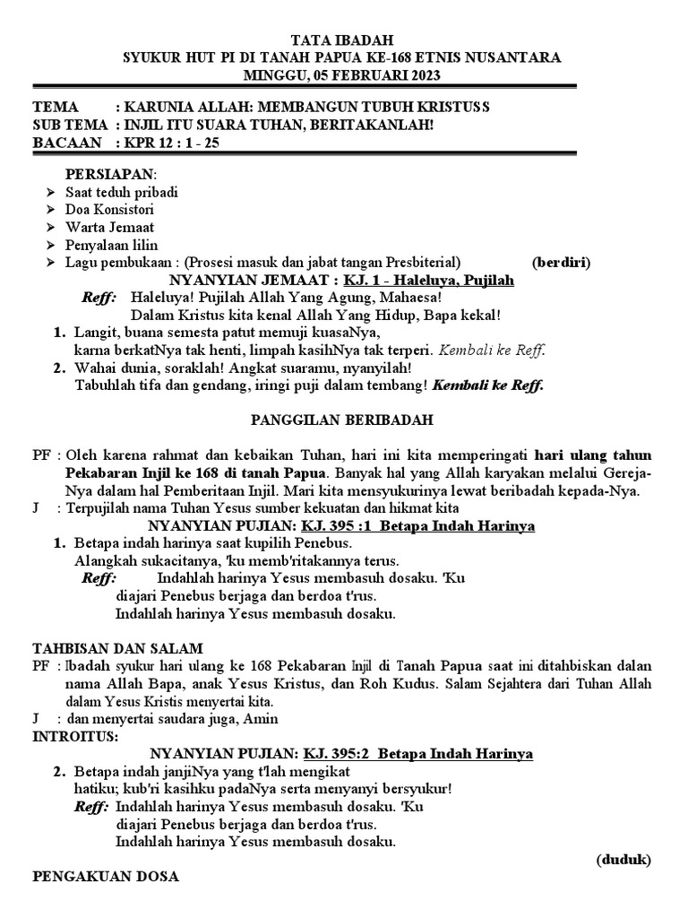 Liturgi Ibadah Minggu 5 Februari 2023 | PDF