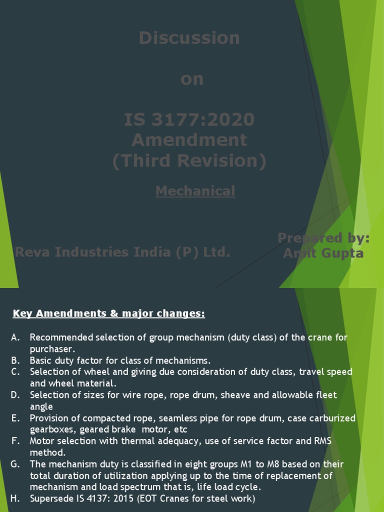 IS 3177:2020 Crane Standard Amendments | PDF | Mechanical Engineering ...