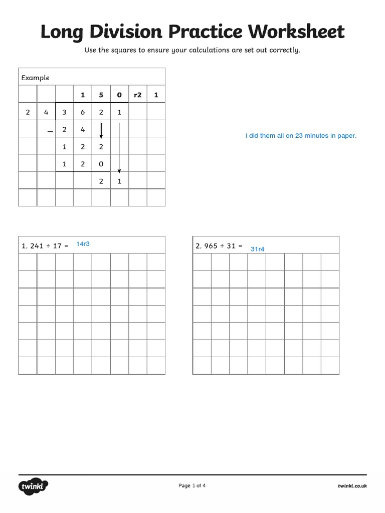 Long Division Practice 1 | PDF