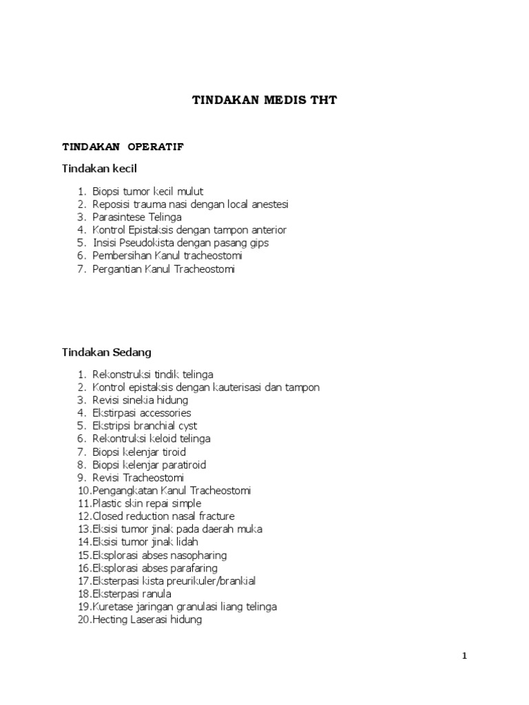 Kategori Tindakan THT Operatif Fix | PDF