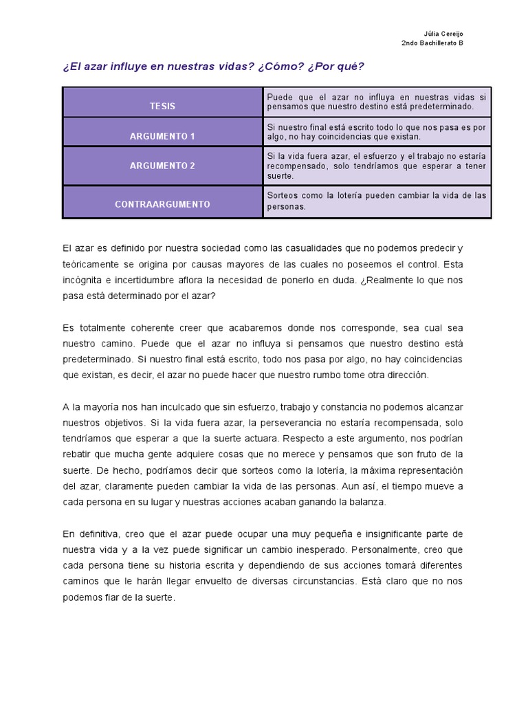 ¿El Azar Influye en Nuestras Vidas? | PDF | Teorías filosóficas ...