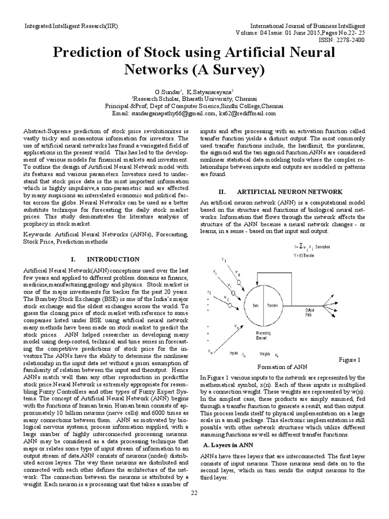 Prediction of Stock Using Artificial Neural Networks (A Survey) | PDF | Artificial Neural ...
