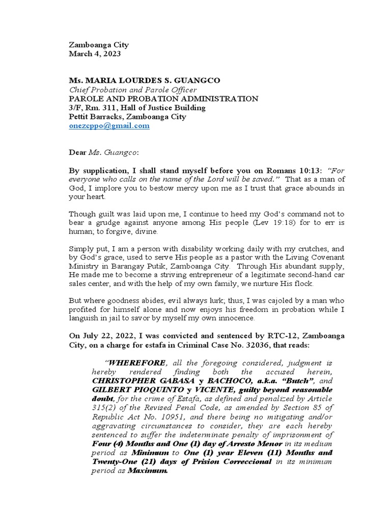 Parole Application Draft | PDF | Common Law | Criminology