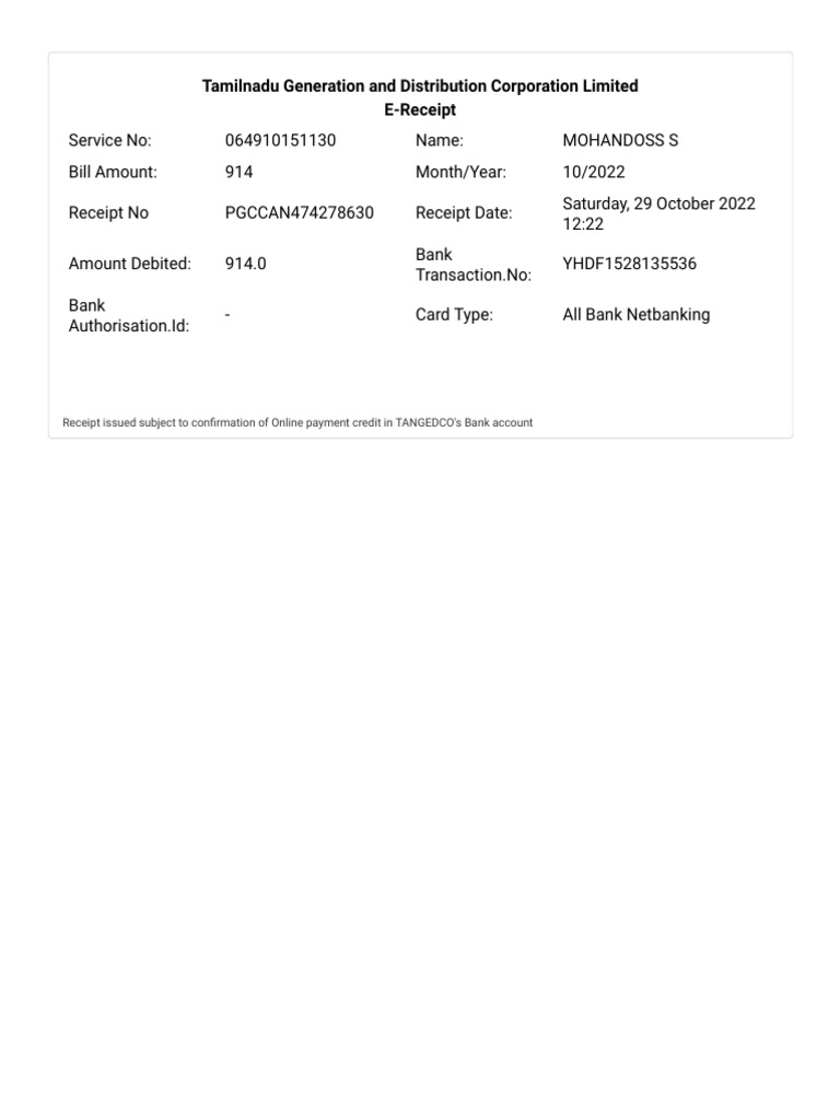TANGEDCO Online Payment | PDF