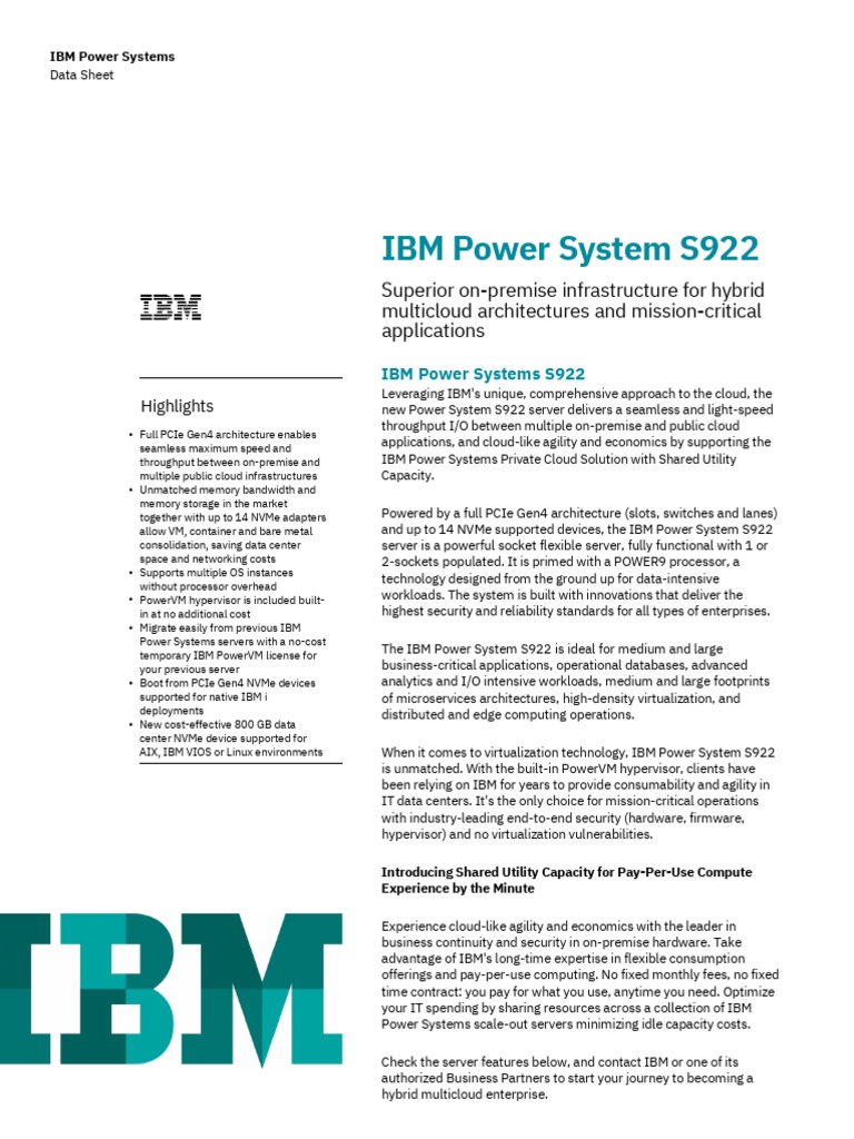 IBM Power System S922 | PDF | Cloud Computing | Virtualization