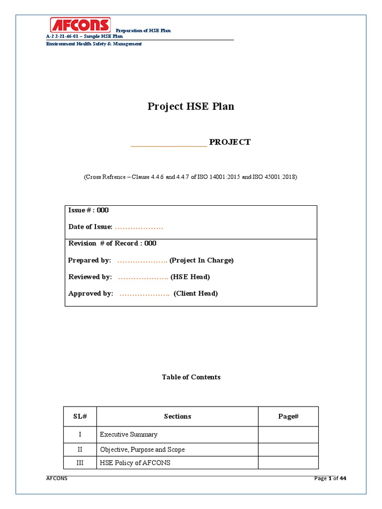 A-2.2-21-46-01 - Sample HSE Plan | PDF | Occupational Safety And Health ...